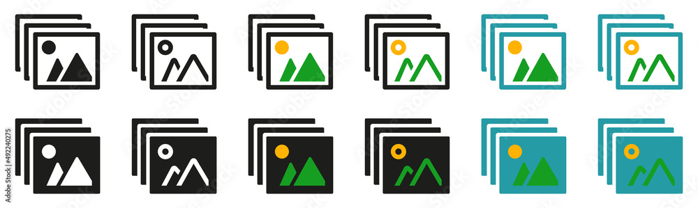 Set of gallery icons. Image symbol, image preview icon. Photo album ...