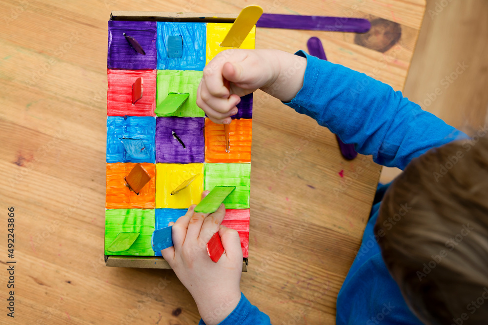 Montessori implement. Sorting by the colors. DIY at home from cardboard ...