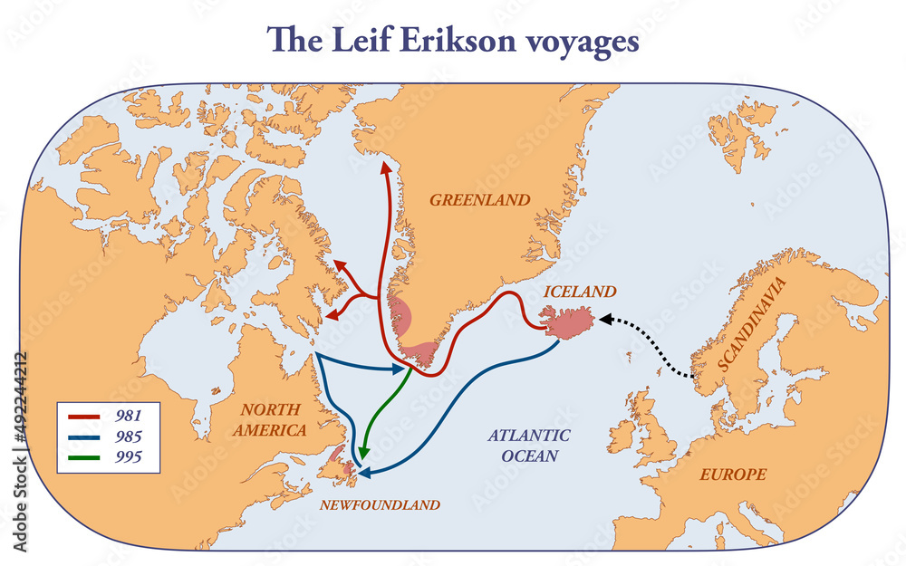 Póster Map with the voyages of Leif Erikson – Cuadro para Pared ...