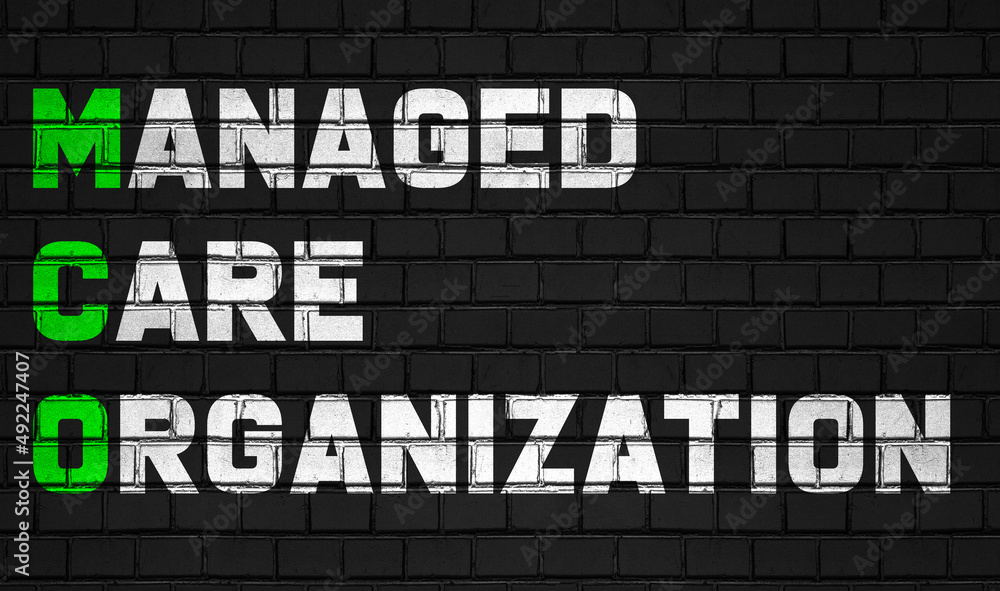 Managed care organization(MCD) concept,healthcare abbreviations on ...