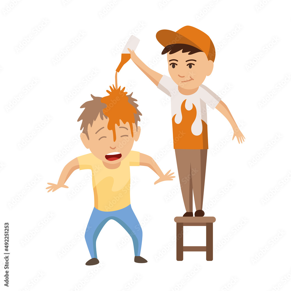 Kids bullying. Childish bullies or verbal and physical conflict between ...