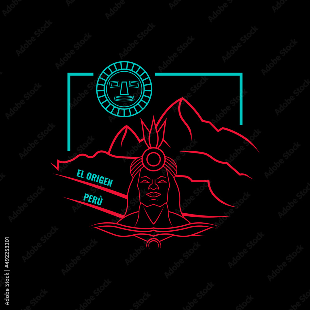 Ilustración inca, Perú, Machu Picchu, Cusco, trazo, editable, inti, sol ...