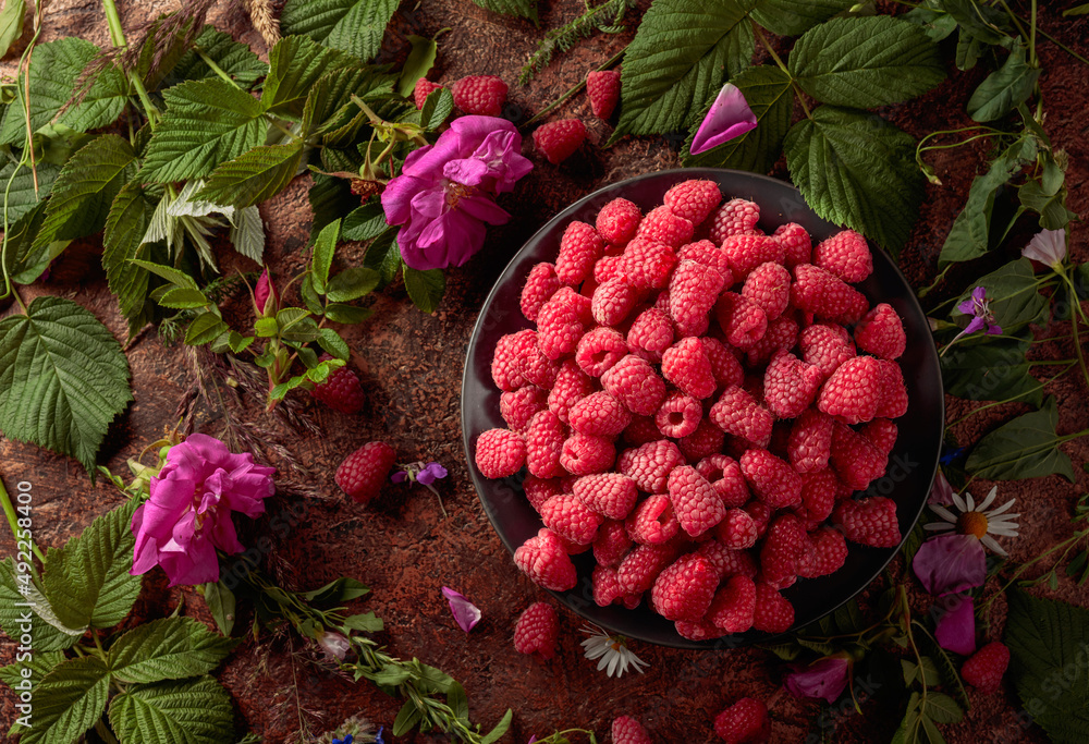 Summer still life with raspberries. Stock Photo | Adobe Stock