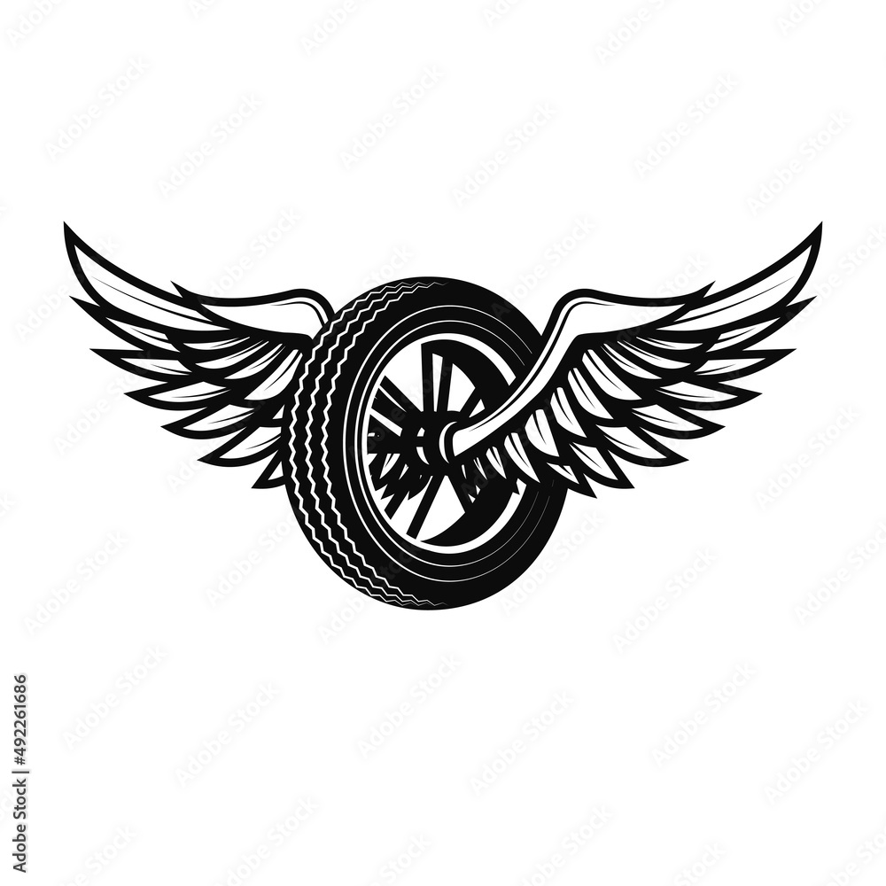 Illustration of winged wheel. Design element for logo, label, sign ...
