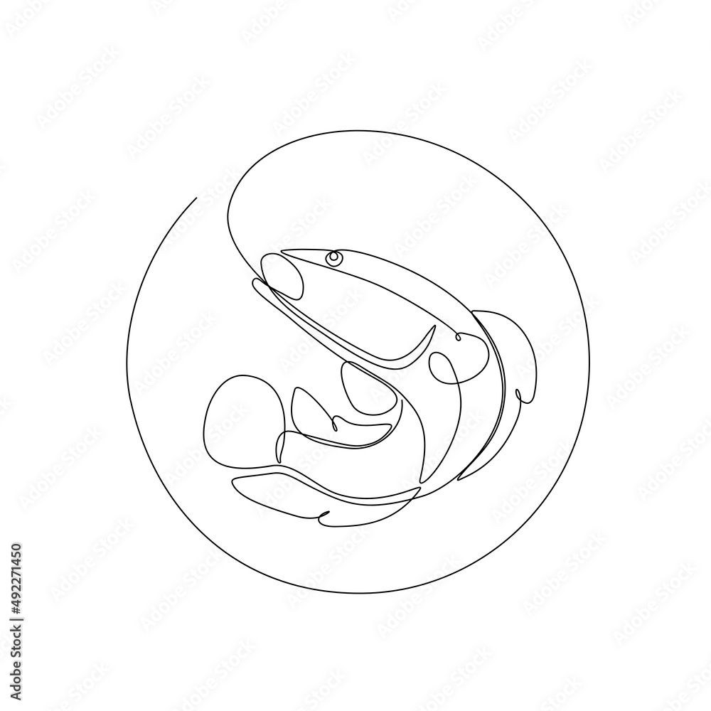 Continuous single line drawing, giant snake head fish or channa, simple ...