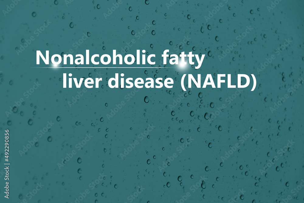 Medical banner "Nonalcoholic fatty liver disease (NAFLD)" on blue ...