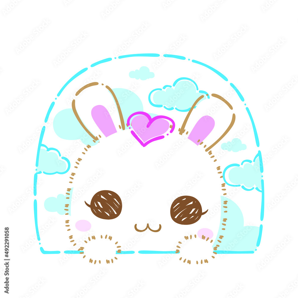 Cute cartoon rabbits, Kawaii bunny set vector clip art illustration ...