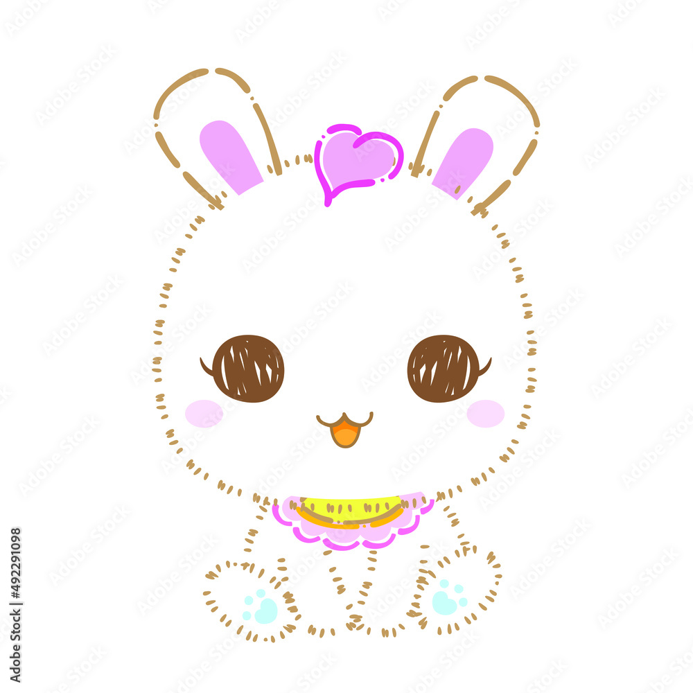 Cute cartoon rabbits, Kawaii bunny set vector clip art illustration ...