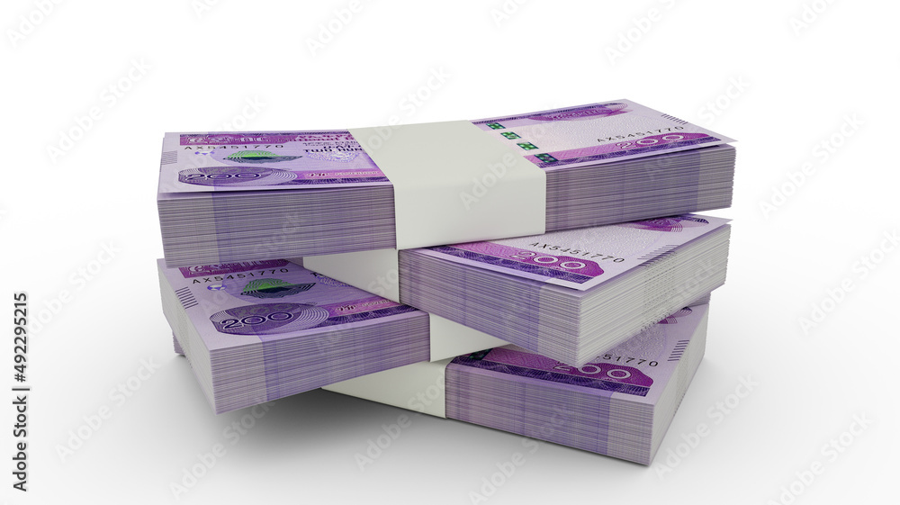 3d rendering of Stack of Ethiopian birr notes. Few bundles of Ethiopian ...