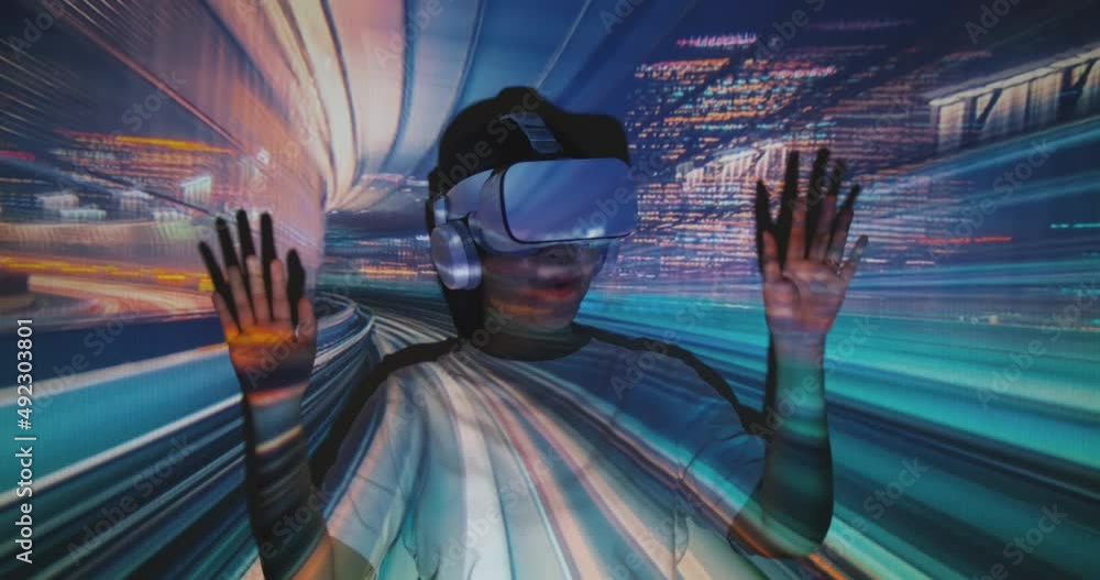 Point of view cyber tour game asia people enjoy hobby wear VR goggle ...