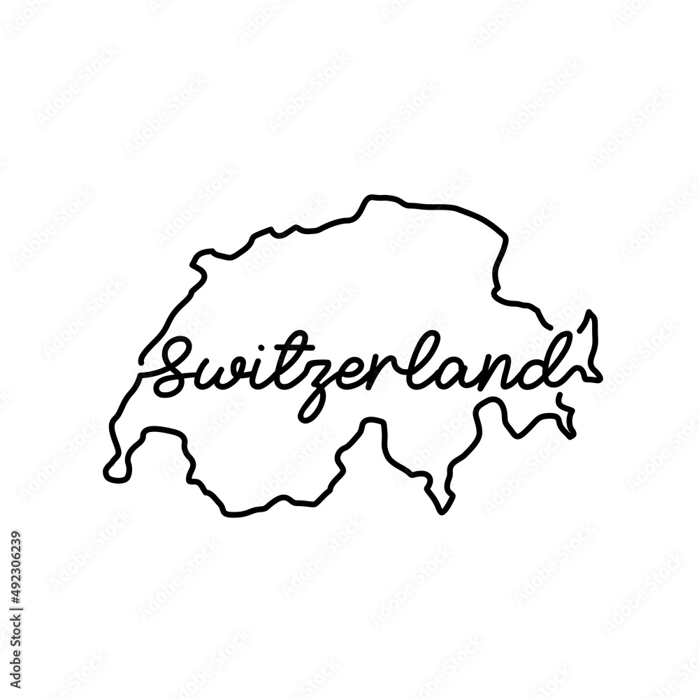 Switzerland outline map with the handwritten country name. Continuous ...