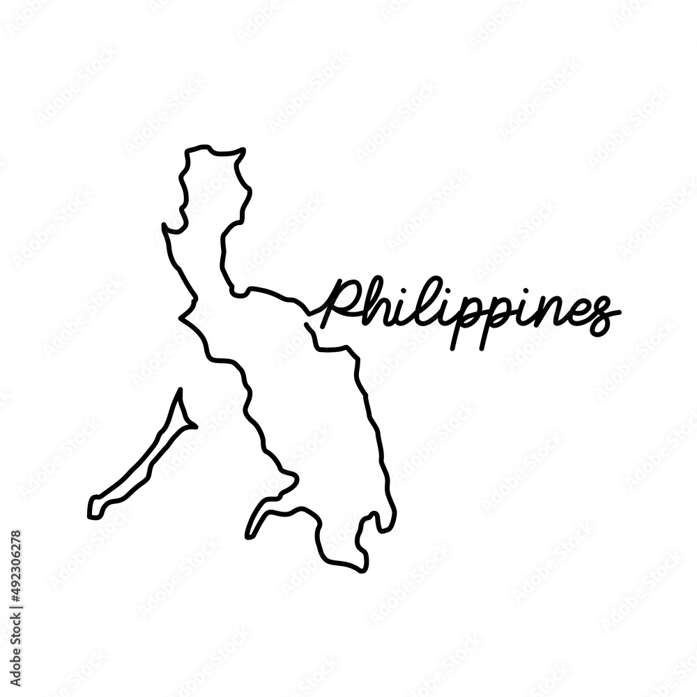 Philippines outline map with the handwritten country name. Continuous ...