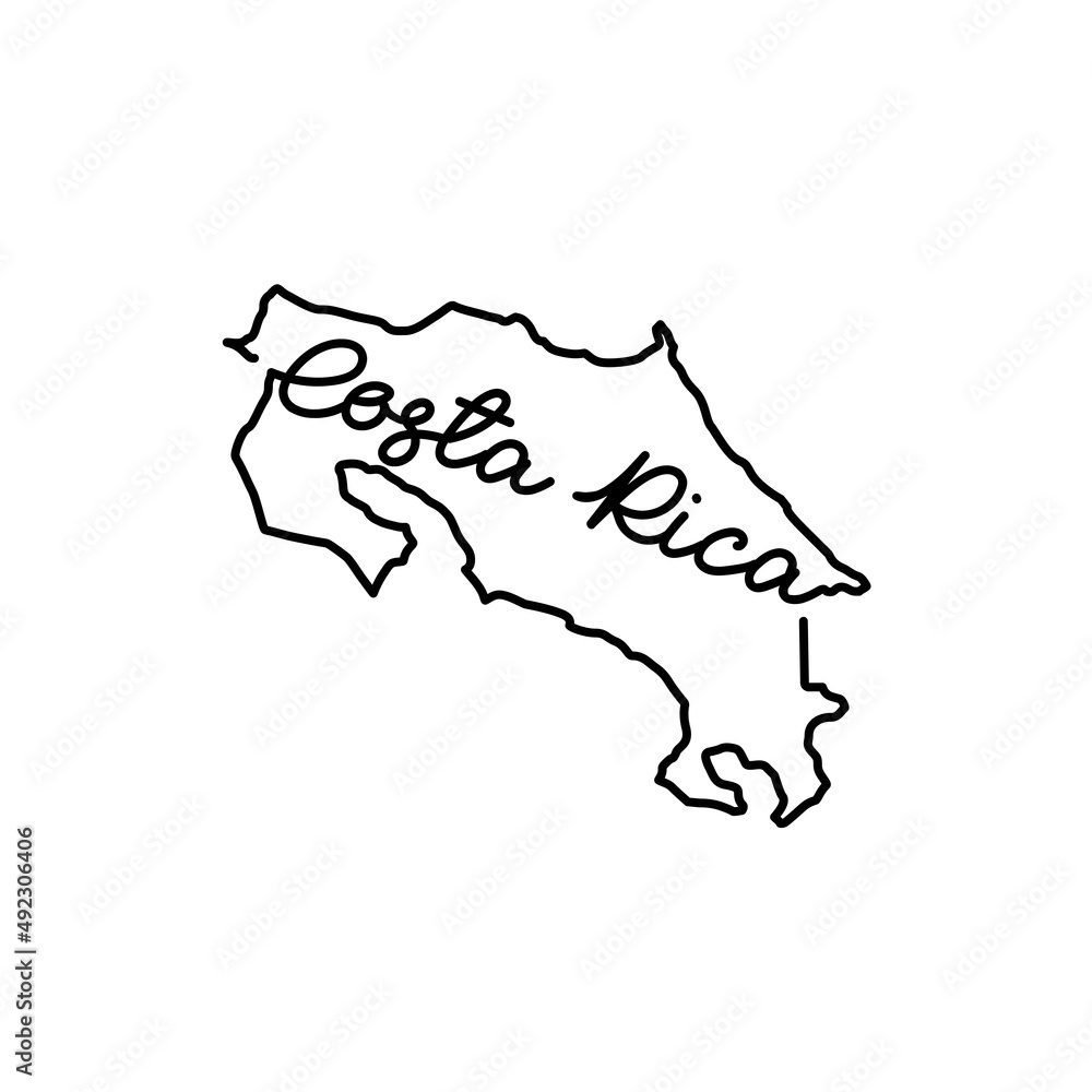 Costa Rica outline map with the handwritten country name. Continuous ...