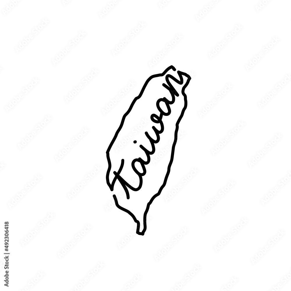 Taiwan outline map with the handwritten country name. Continuous line ...