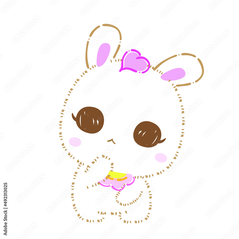 Cute cartoon rabbits, Kawaii bunny, vector clip art illustration. Stock ...