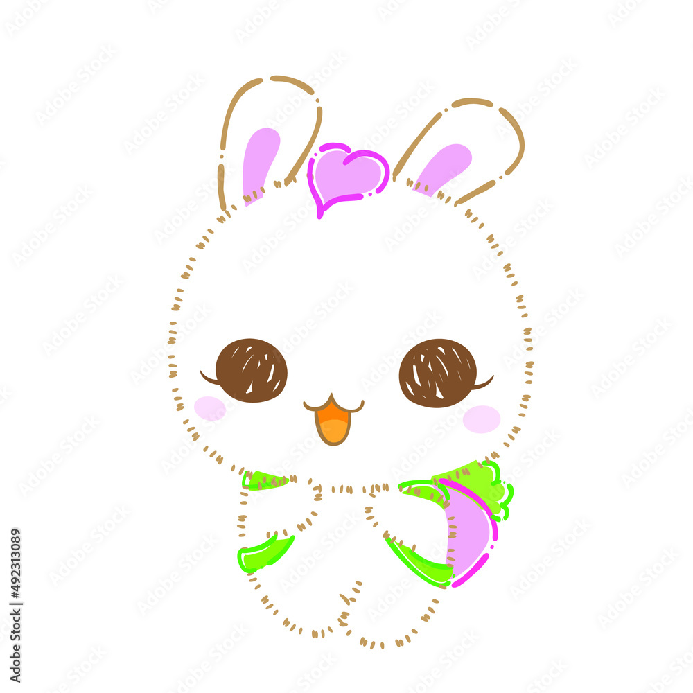 Cute cartoon rabbits, Kawaii bunny, vector clip art illustration. Stock ...