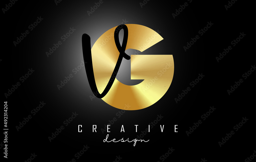 Golden Letters GV Logo with a minimalist design. Letters G and V with ...