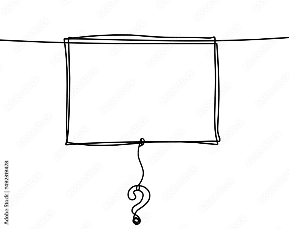Abstract picture frame with question mark as continuous lines drawing ...