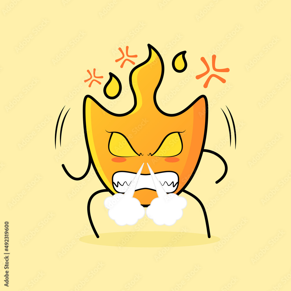 cute fire cartoon with angry expression. nose blowing smoke, eyes ...