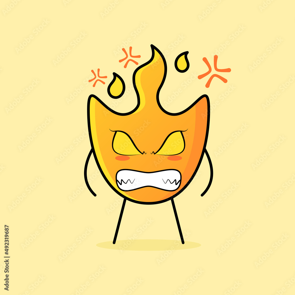 cute fire cartoon with angry expression and eyes bulging. suitable for ...