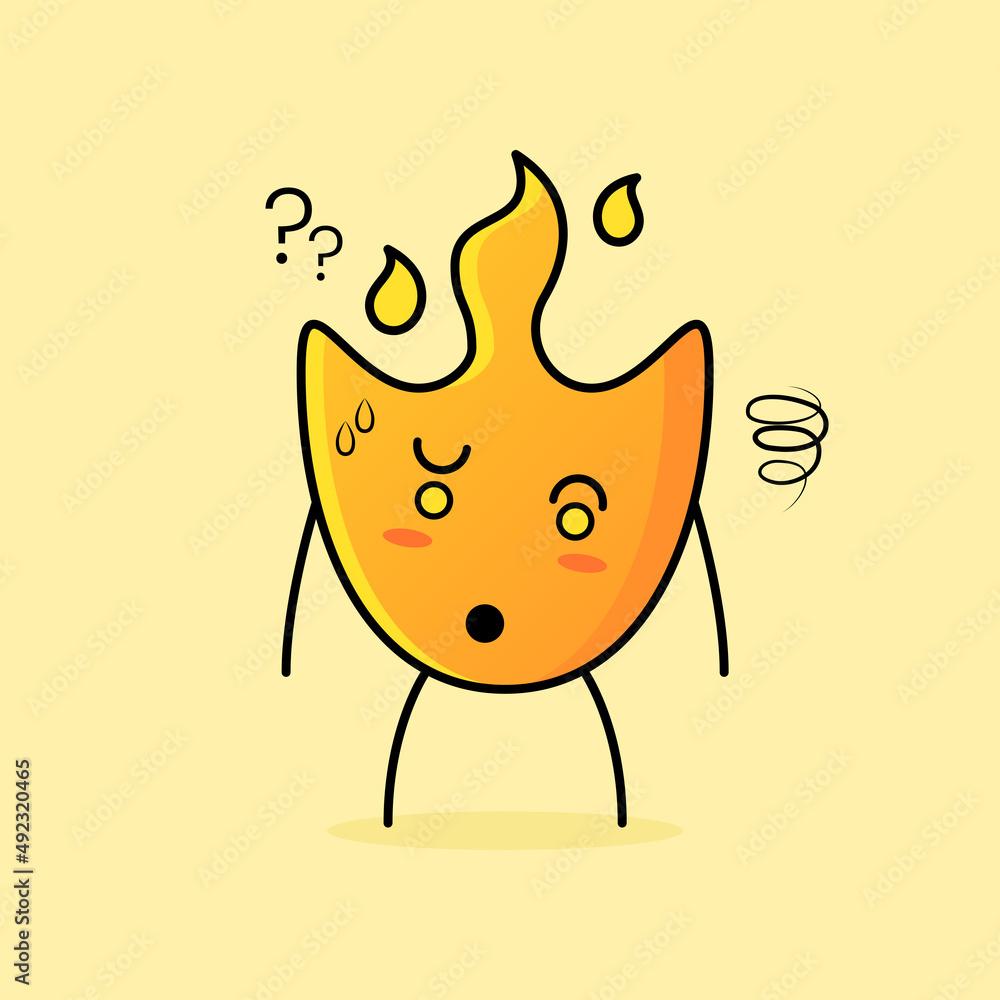 cute fire cartoon with confused expression. suitable for logos, icons ...