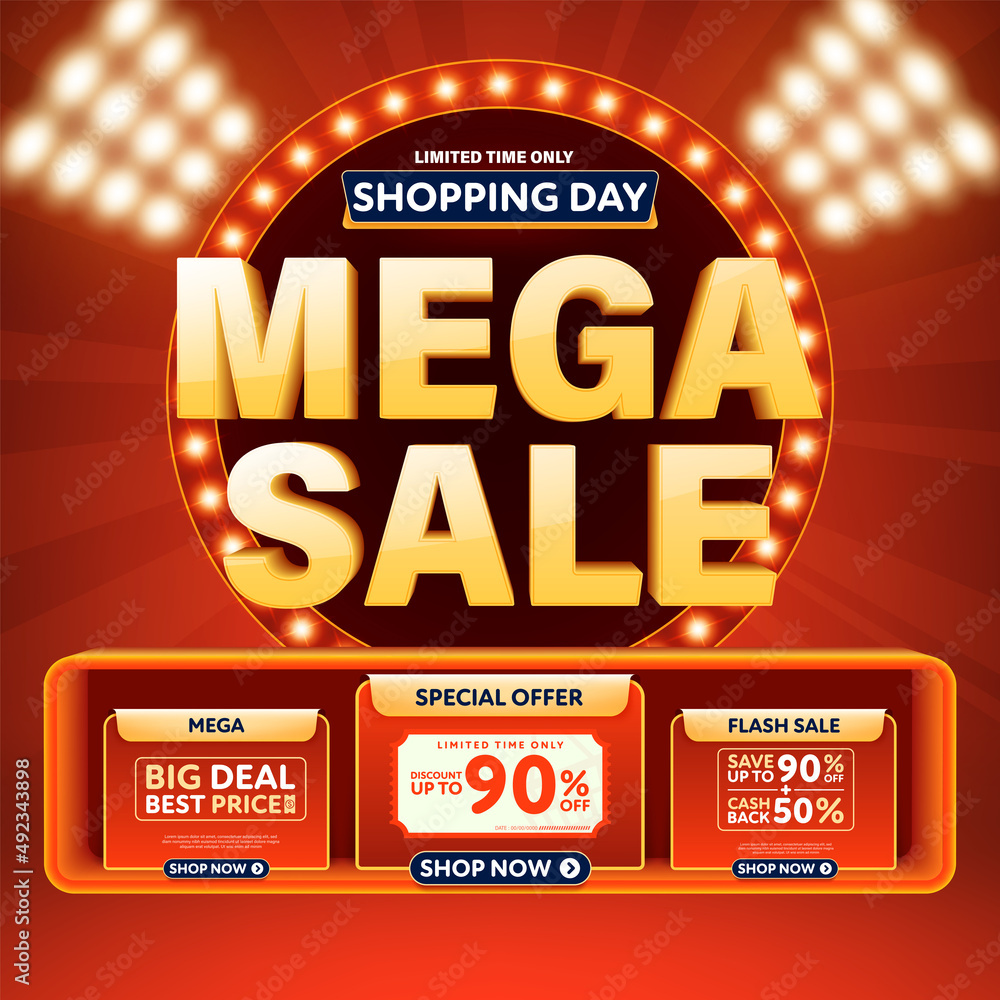 Mega sale banner template design for web or social media. Stock Vector ...