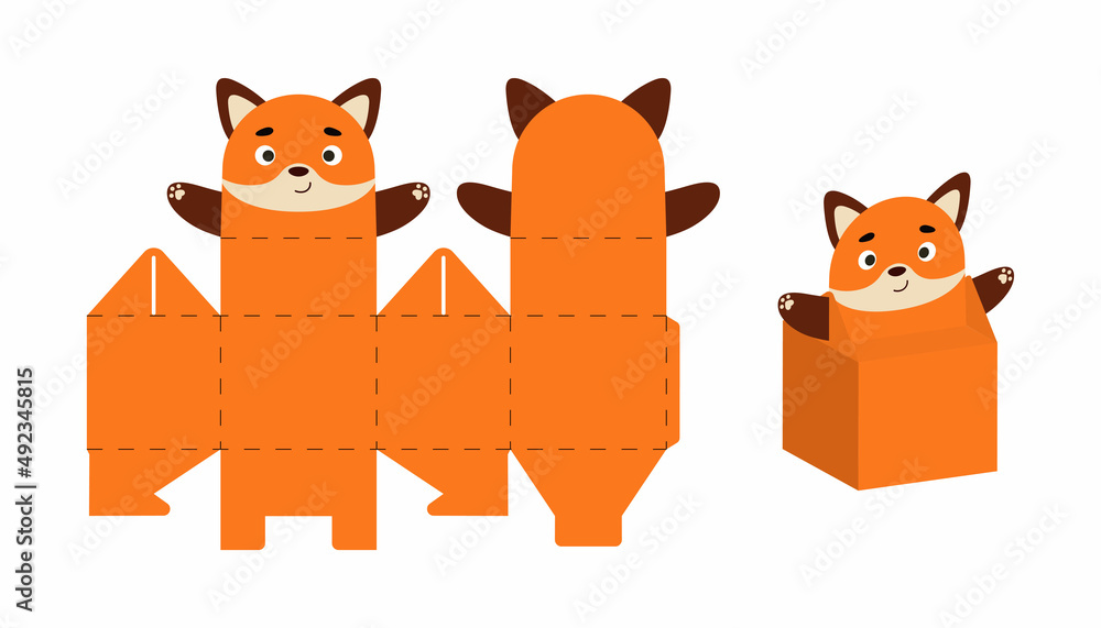 Cute party favor box fox design for sweets, candies, small presents ...