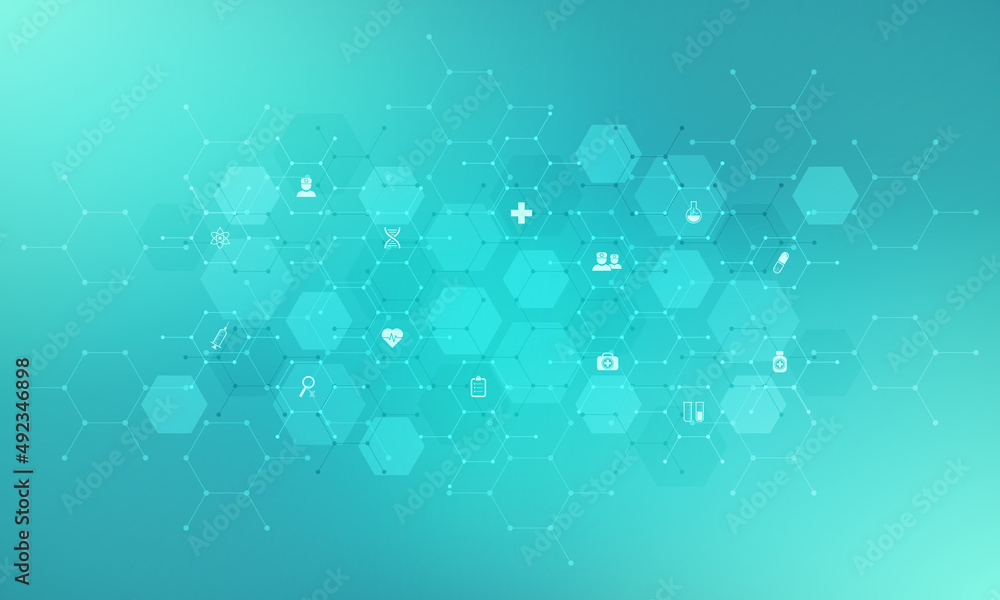 Medical background with flat icons and symbols. Template design with ...
