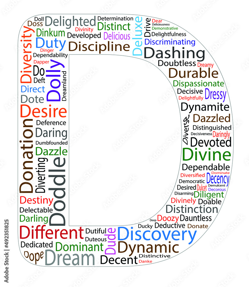 word cloud of Letter D. Positive words. Stock Vector | Adobe Stock
