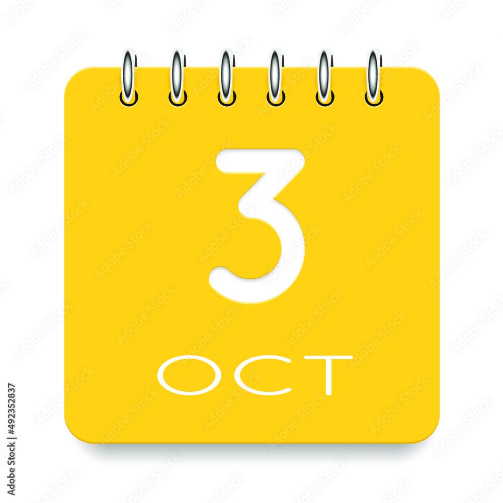 3 day of the month. October. Cute yellow calendar daily icon. Date day ...