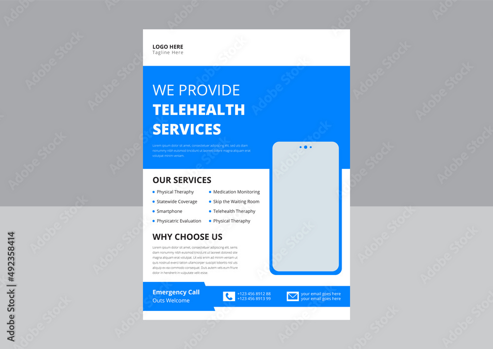 Telehealth flyer design template. online medicine guide poster leaflet ...
