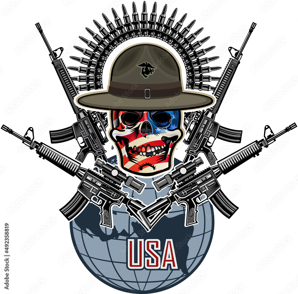 Skull, crossed guns. Skull tattoo Combat Stock Vector | Adobe Stock