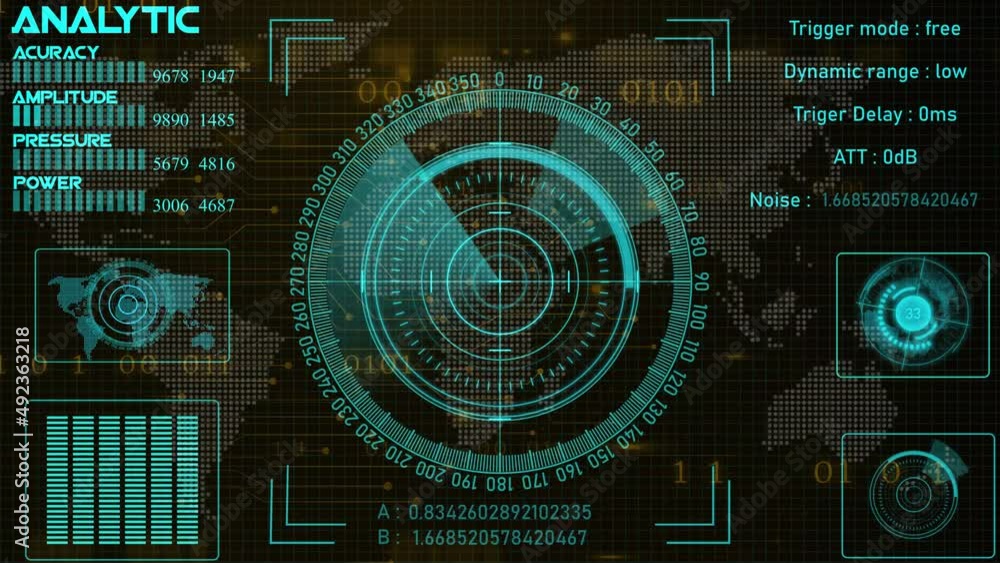 Radar HUD Screen Animation 4K. Motion graphic of colorful sonar radar ...