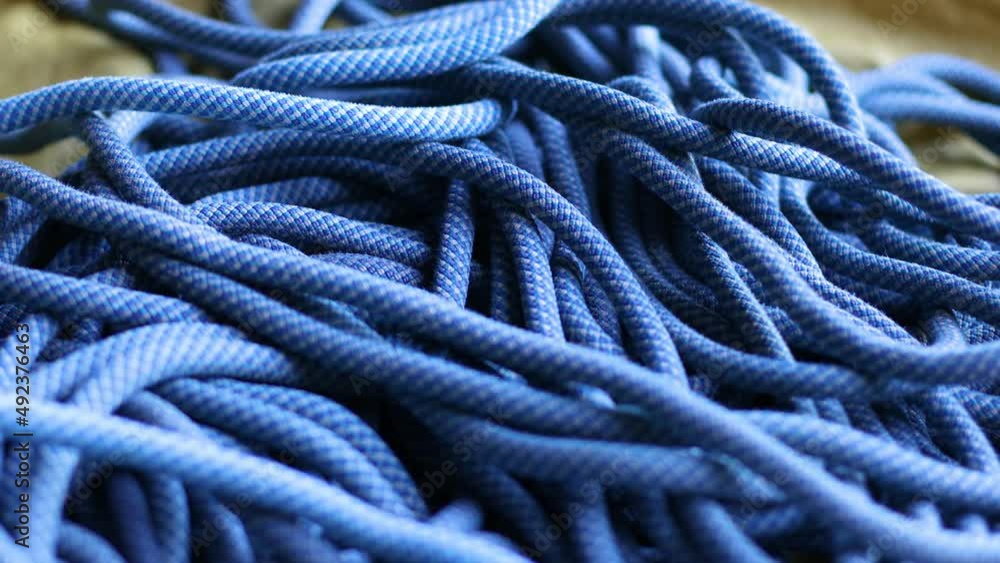 Blue climbing rope close up, climbing equipment Stock Video | Adobe Stock
