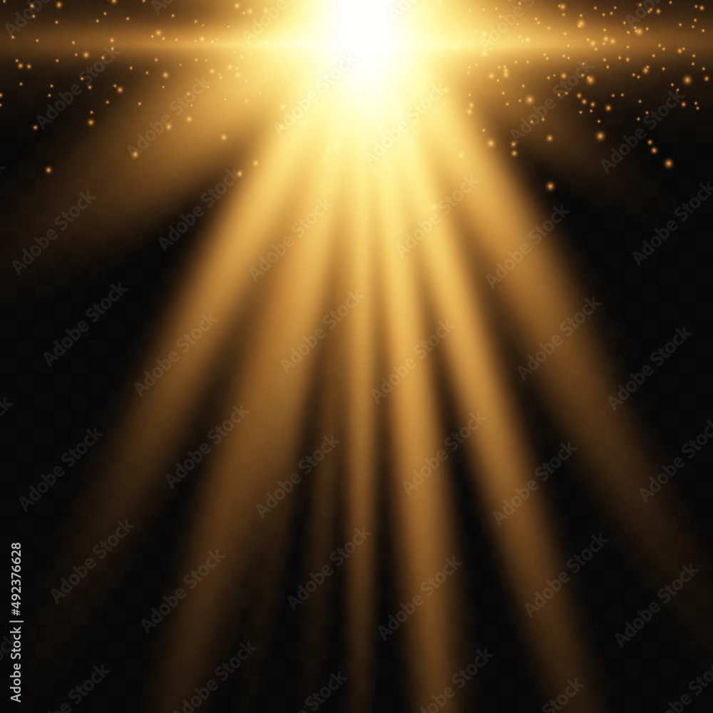 Sunbeams of light, glare and dust isolated on transparent background ...