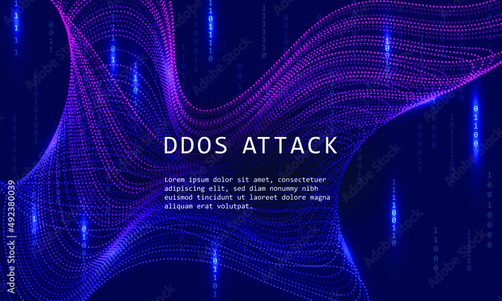 DDoS attack digital vector background with 0 1 bytes information motion ...