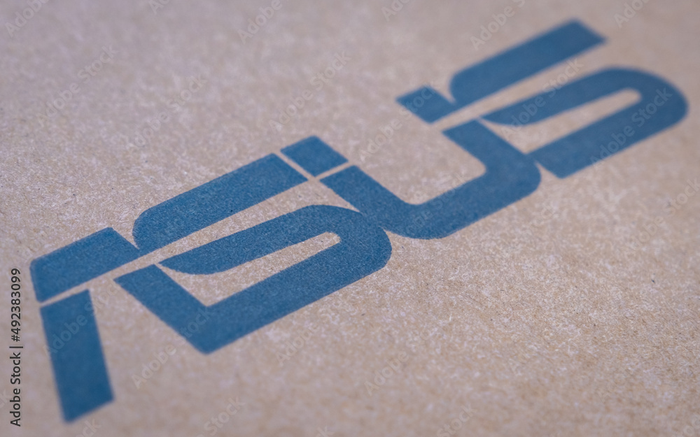 Asus logo on a cardboard laptop box Stock Photo | Adobe Stock
