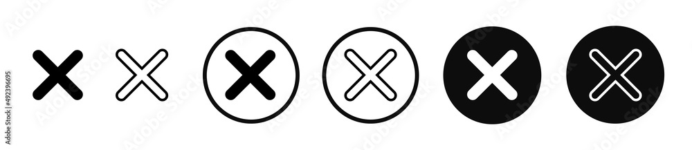 Set cross mark icons in circle, checklist signs, flat checkmark badge ...