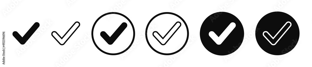Set approval check mark icons in circle, checklist signs, flat ...