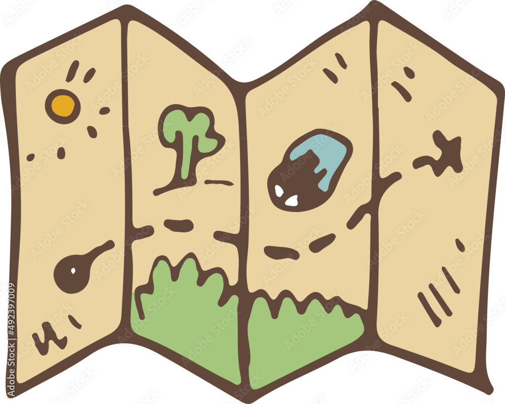 Hand-drawn map illustration, Travel element, Adventure theme Stock ...