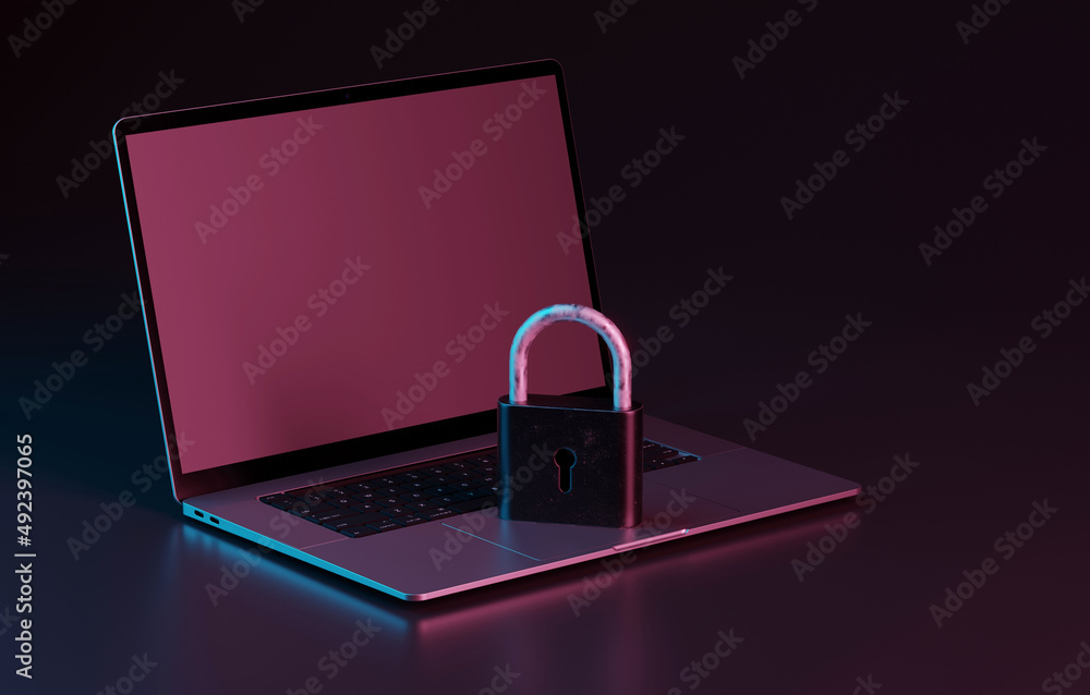 Padlock on the laptop. Concept of security and securing your laptop and ...