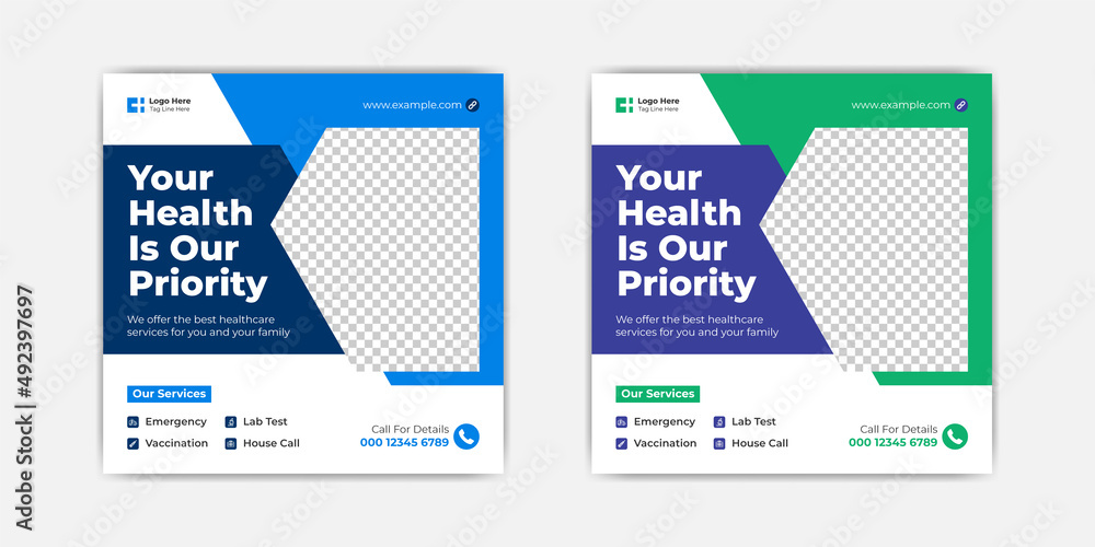 Medical healthcare service social media post template. Modern ...