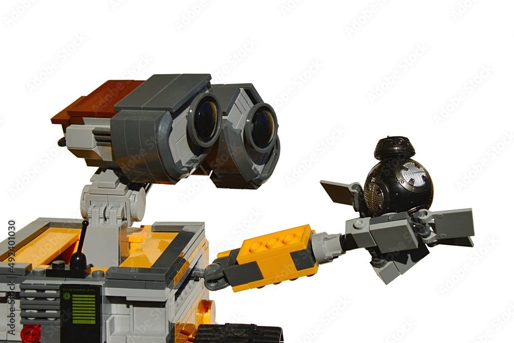 LEGO Wall-E robot model from Disney Pixar movie holding spherical BB9E ...