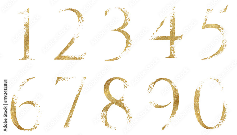Golden glitter numbers with dispersion effect isolated illustration ...