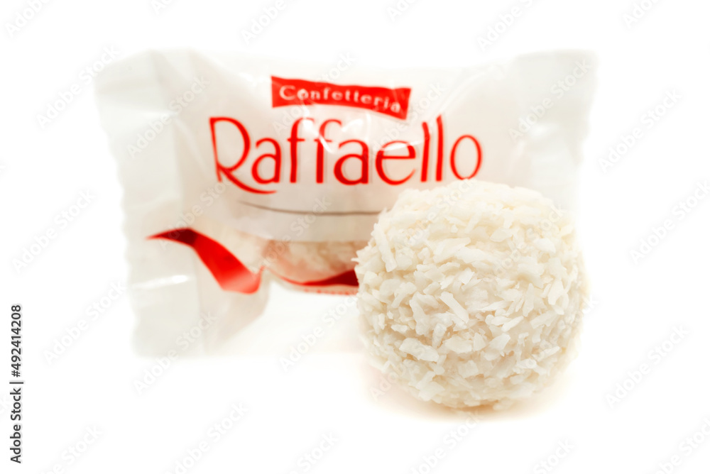 Ferrero Raffaello in a separate package. Isolated on white background ... Ferrero Raffaello in a separate package. Isolated on white background ...