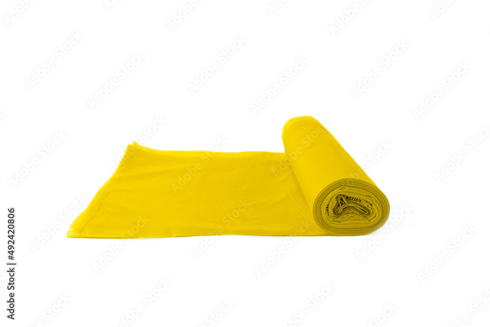 garbage sorting concept. yellow trash bag isolated on white background ...