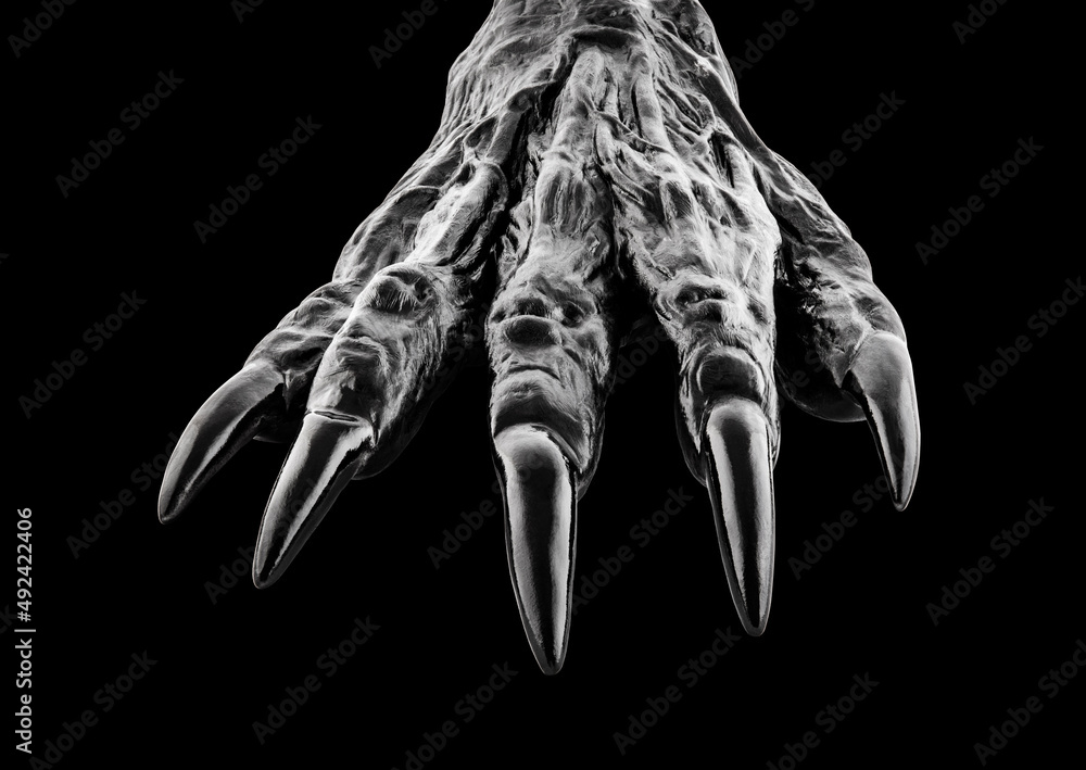 Creepy monster hand isolated on black background with clipping path ...