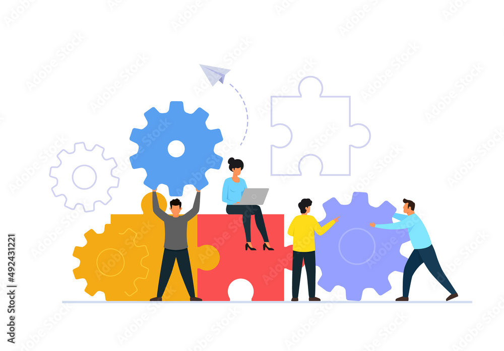 Vector illustration of teamwork concept. People characters working with ...
