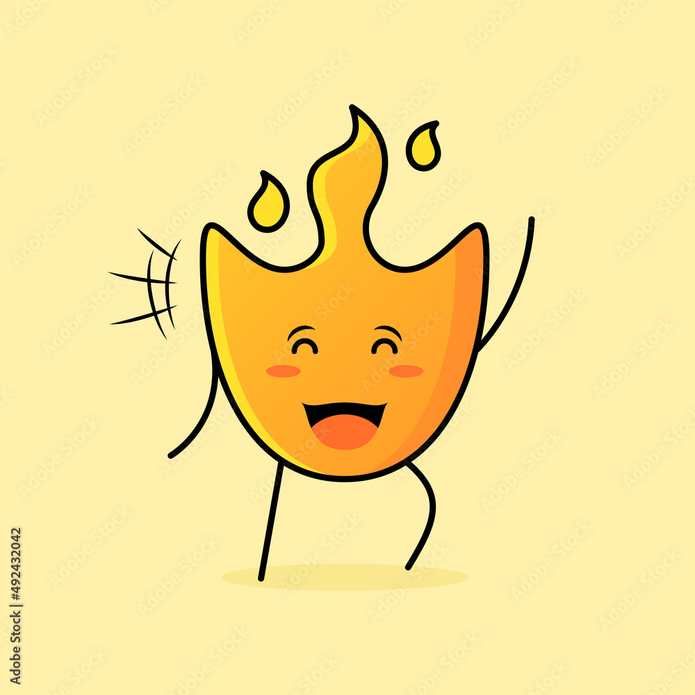 cute fire cartoon with smile and happy expression. close eyes and one ...