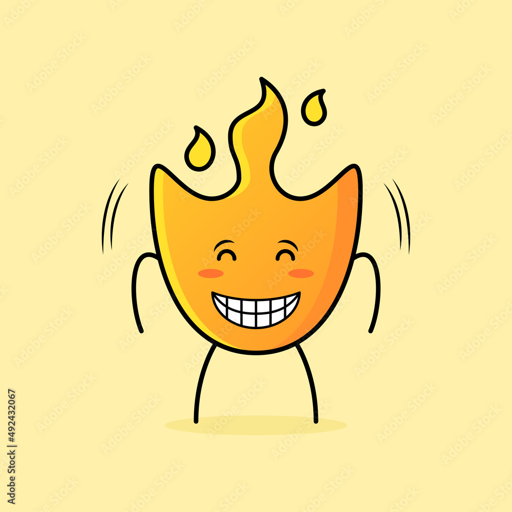 cute fire cartoon with eyes closed, smile and happy expression ...